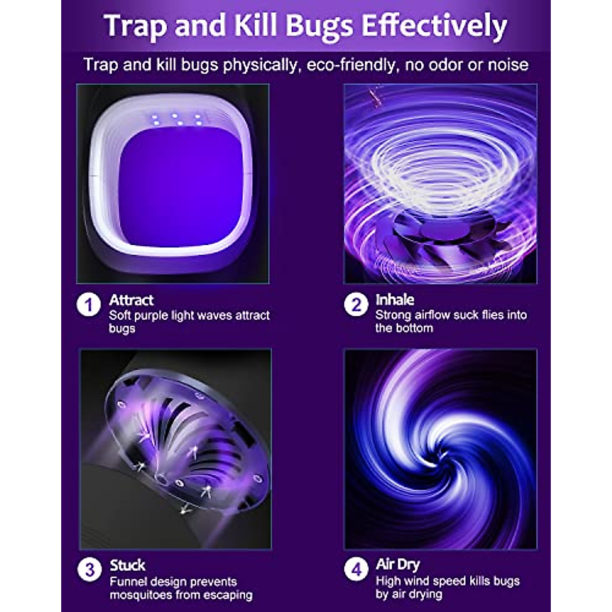 Bug Zapper Indoor, GILAYGROW Insect Trap, Fly Trap, Fruit Flies Trap, Electric Mosquito Killer Trap, Mosquito Zapper, Quiet Mosquito Lamp for Living Room, Office, Kitchen, Bedroom(Black)