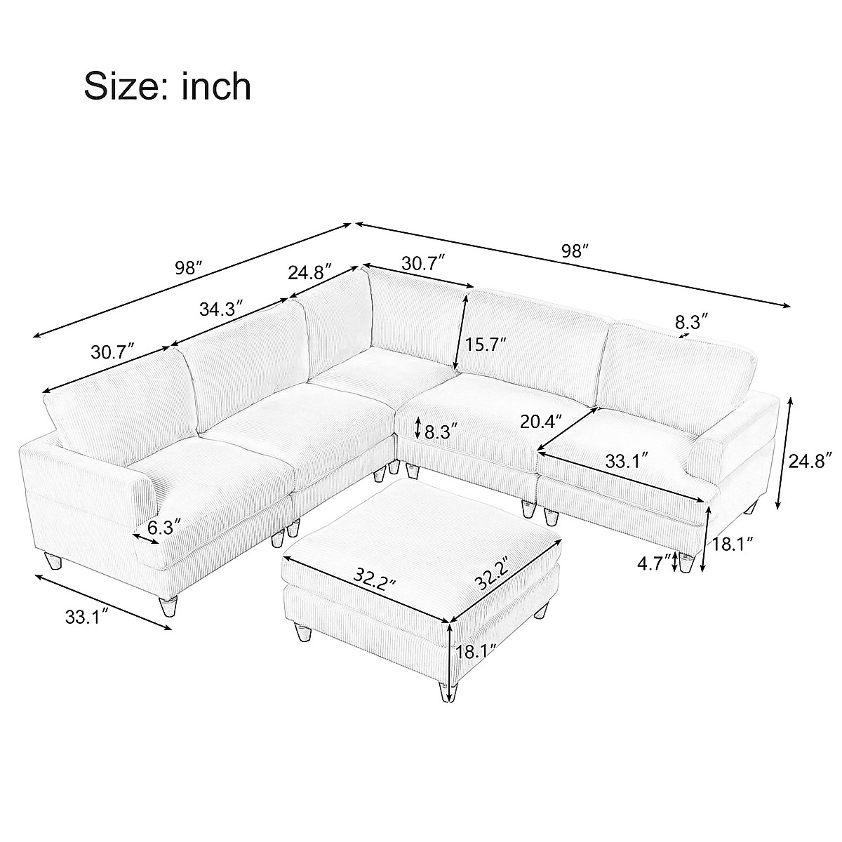 HanStrong Modular Sectional Sofa Couch Convertible L Shaped Corner Sofa Upholstered Couch with Ottoman for Living Room Apartment Office, Beige