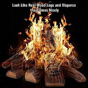 YAZEKY 10 PC Ceramic Fireplace Gas Log for Indoor Ventless/Vented, Gas Inserts, Propane, Gel, Ethanol, Electric or Outdoor Fireplaces and Fire Pits, Log Simulation Charcoal Clean Decoration