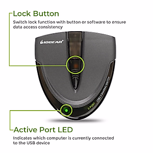 IOGEAR 2 Port USB 2.0 Switch - Auto Printer Switch - Manually or Auto Control - LEDs Indicate - Plug n Play - GUB231