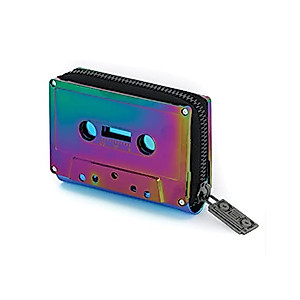 Fydelity Retro Cassette Tape Wallet Case Credit Cards and Cash Cassette Wallet Zipper Wallet Colorful Women's Cute Wallet Vintage Wallet Retro Wallets Purse Card Holder Wallet for Women Electro Black