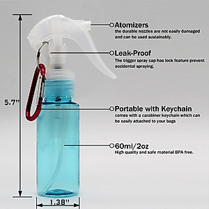 empty spray bottle for hand sanitizer, travel bottle with keychain ,small spray bottle, mini spray bottle, empty spray bottle with leak-proof and refillable, 5pcs（2oz/60ml）