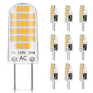 DiCUNO G8 LED Bulb Dimmable, 2W (20W Equivalent), Warm White 2700K, 120V, T4 JCD Type Bi-Pin Base Light Bulbs for Under Cabinet, Counter Lighting, 10-Pack