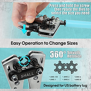 SHALL Battery Cable Wire Lug Crimping Tool Kit for US Copper Lugs AWG 8-1/0, Wire Crimping Tool for Electrical Lug Crimper with Cable Cutter, Heavy Duty Battery Terminal Crimper with Storage Bag