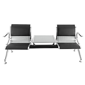 HENHAIY Waiting Room Chairs, 2-Seat Waiting Room Reception Chair w/Arms, Black PU Waiting Room Chairs, Airport Reception, for Office, Clinic Waiting Area, Airport, Hospital, Bank, Office, Lobby
