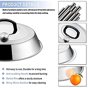 Joyfair 12 Inch Melting Dome with Built-in Thermometer, 2Pcs Stainless Steel Basting Cover Griddle Accessories for Outdoor Camping BBQ Grilling/Indoor Kitchen Cooking Steaming, Extra Thick Steel