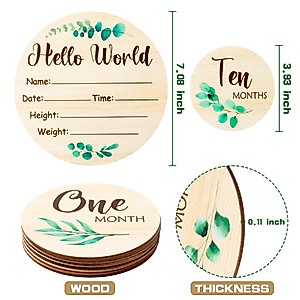 R HORSE Wooden Baby Monthly Milestone Cards with Announcement Sign, 7Pcs Double-Sided Hello World Baby Birth Announcement Milestone Discs, Newborn Month Milestone First Year Photo Props for Boys Girls