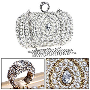 Santimon Wedding Clutch Purse Evening Bags For Womens Chain Dress Handbag Pearls Silver