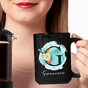 Initial Name Coffee Cup, Flower Ceramic Mug, Present For Friends, Custom Floral Ceramic Mug Gift For Birthday, Floral Coffee Cup, Initial Floral Alphabet Coffee Mugs, Black Tea Mug 11Oz Or 15Oz