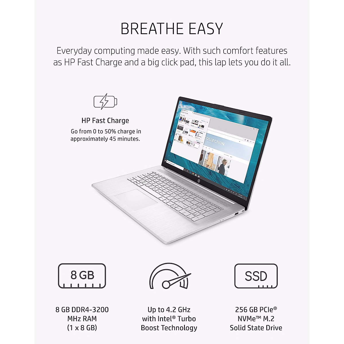 HP 17 Laptop, 11th Gen Intel Core i5-1135G7, 8 GB RAM, 256 GB SSD Storage, 17.3-inch HD+ Display, Windows 10 Home, Anti-glare Screen, Long Battery Life, Web-cam & Dual Mics (17-cn0021nr, 2021)