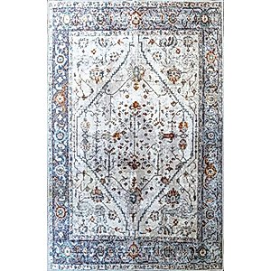 Softwoven Rugs, 9x12 Machine Washable Rug, 90% Cotton, Non-Slip, Family & Pet Friendly, Stain Resistant, Non-Shed, Traditional Vintage Area Rug for Living Room, Hallway - Silver and Bronze