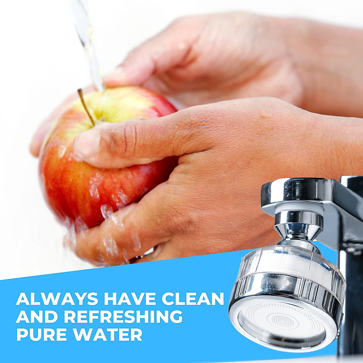 Skylarlife Sink Pure Water Faucet Mount Filters Remove Rust Dirt and Impurities Stainless Steel 360 Degree Rotatable Anti-Splash High Pressure Faucet with 6 Filters