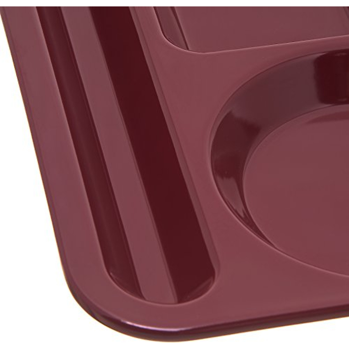 Carlisle FoodService Products Plastic Meal Tray Left-Handed Heavyweight Lunch Tray with 6-Compartments for Schools, Cafeterias, and Dining Halls, Melamine, 14 x 10 Inches, Dark Cranberry, (Pack of 12)