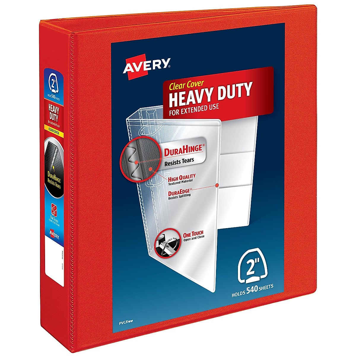 Avery Heavy Duty View 3 Ring Binder, 2" One Touch EZD Ring, Holds 8.5" x 11" Paper, 1 Red Binder (79225)
