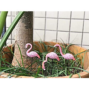 MUAMAX Miniature Flamingo Picks 2 Pack Fairy Garden Accessories Pink Miniature Garden Flamingo Figurines Decorative Plant Stakes for Pots Ornaments Flamingo Décor Gifts