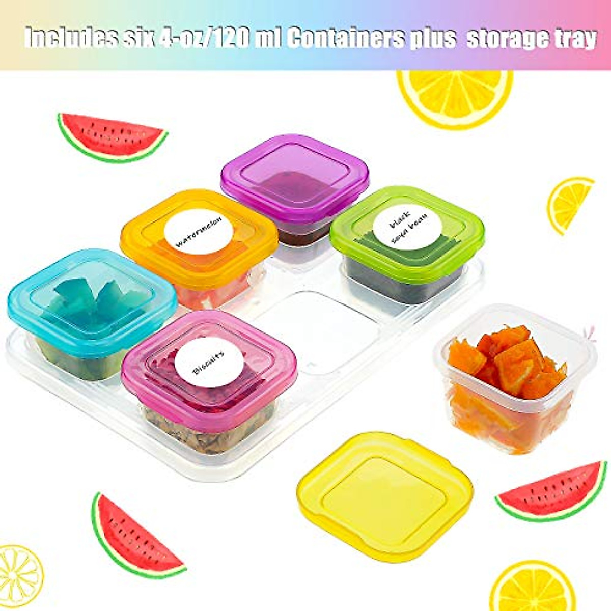 24 Pieces Baby Food Storage Freezer Containers, 4 oz Plastic Baby Food Jars with Leakproof Lids, Small Baby Blocks Snack Containers and White Sticker Label for Infant Babies
