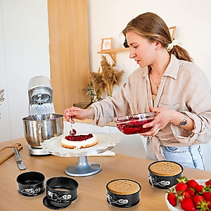 Tebery 4 Pack Nonstick Mini Springform Pan Set with 50 Pcs Parchment Paper Liners, 4 Inch Mini Cake Pan Cheesecake Pan Removable Bottom Bakeware for Mini Cheesecakes, Pizzas, and Quiches