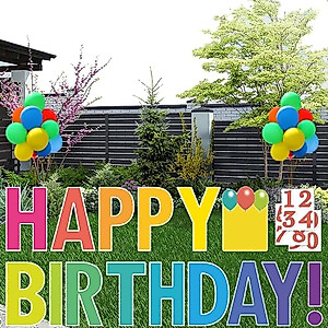 Happy Birthday Yard Sign with Stakes, Personalized Age Signs with 20 Number Stickers, Bright Rainbow Color, 15" Big Size