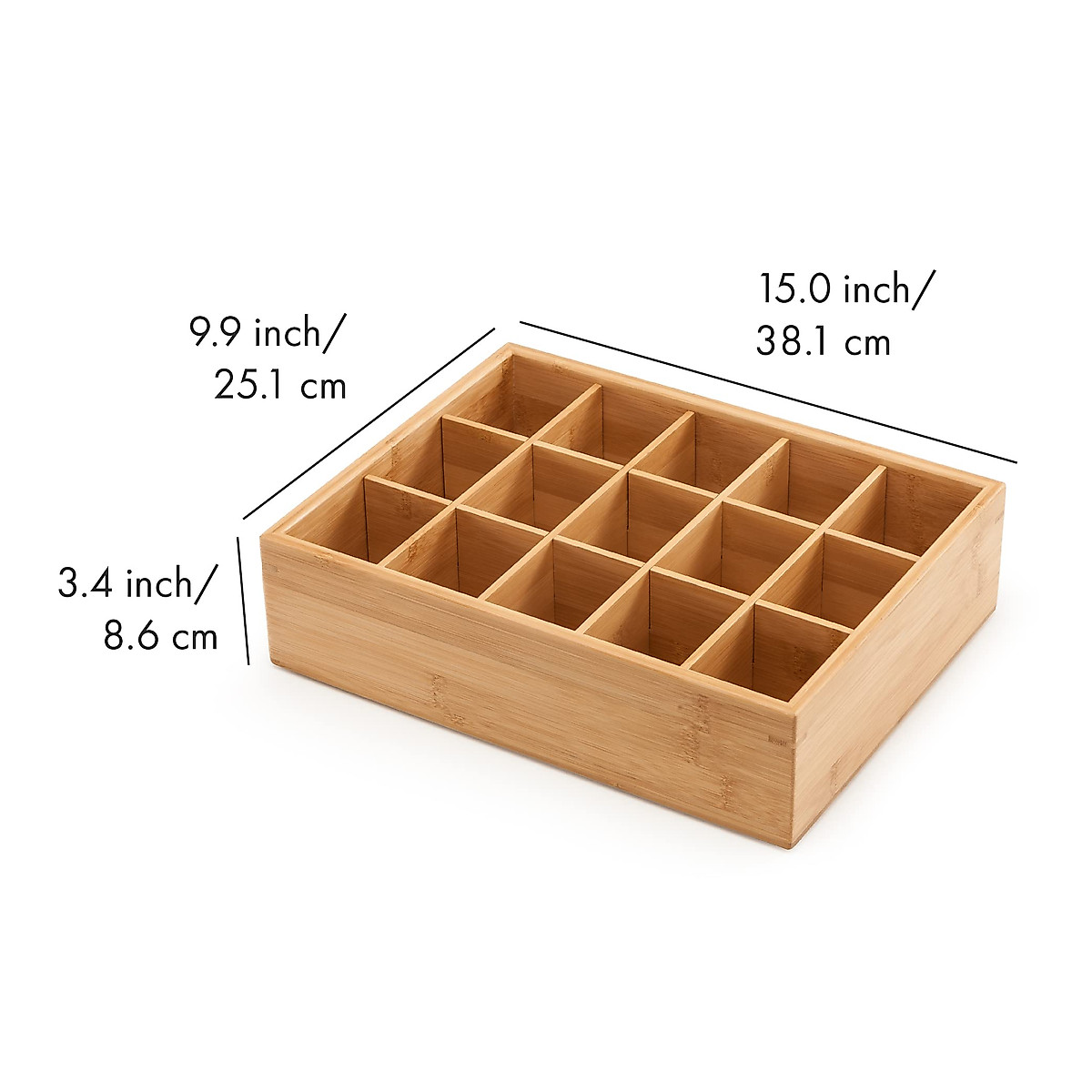 GOBAM Bamboo Closet Drawer Divider - Storage Organizer with 15 Compartments, Drawer Organizer, Storage Box for Belts, Ties, Bras, Briefs, Socks & Jewelry - Natural
