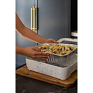 Fancy Panz Premium Dress Up & Protect Your Foil Pan, Made in USA. Hot/Cold Gel Pack, One Half Sized Foil Pan & Serving Spoon Included. Stackable for easy travel. (Marble)