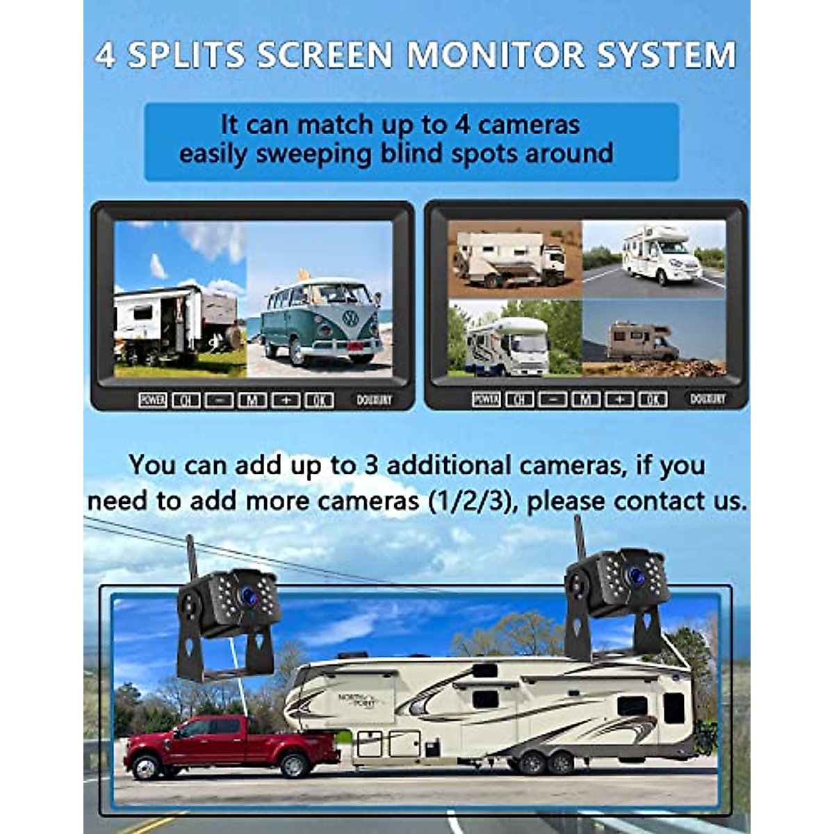 RV Wireless Backup Camera, DOUXURY IP69 Waterproof 170° Wide View Angle HD 1080P Backup Camera + HD LCD 7" Monitor, Digital Wireless Backup Camera System for Truck 5th Wheel Trailer Pickup Camper Bus