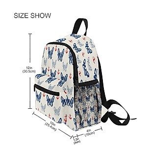 French Bulldog Pattern Nautical Anchor Backpack for Kids Boys Girls Students School Bag Toddler Daycare Preschool Shoulder Bookbag with Chest Strap Kindergarten Elementary Travel S