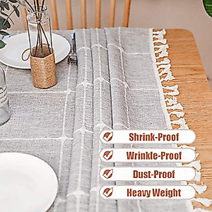 Vonabem Table Cloth Tassel Cotton Linen Table Cover for Kitchen Dinning Wrinkle Free Tablecloths Rectangle/Oblong (58''x86'', 6-8 Seats, Grey)