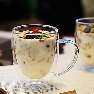 Top-spring Double Wall Glass Coffee Mugs, Clear Glass Coffee Cups with Handles - Set of 4 Double Wall Insulated Coffee Mug Tea Latte Espresso Cups (12oz, Clear)