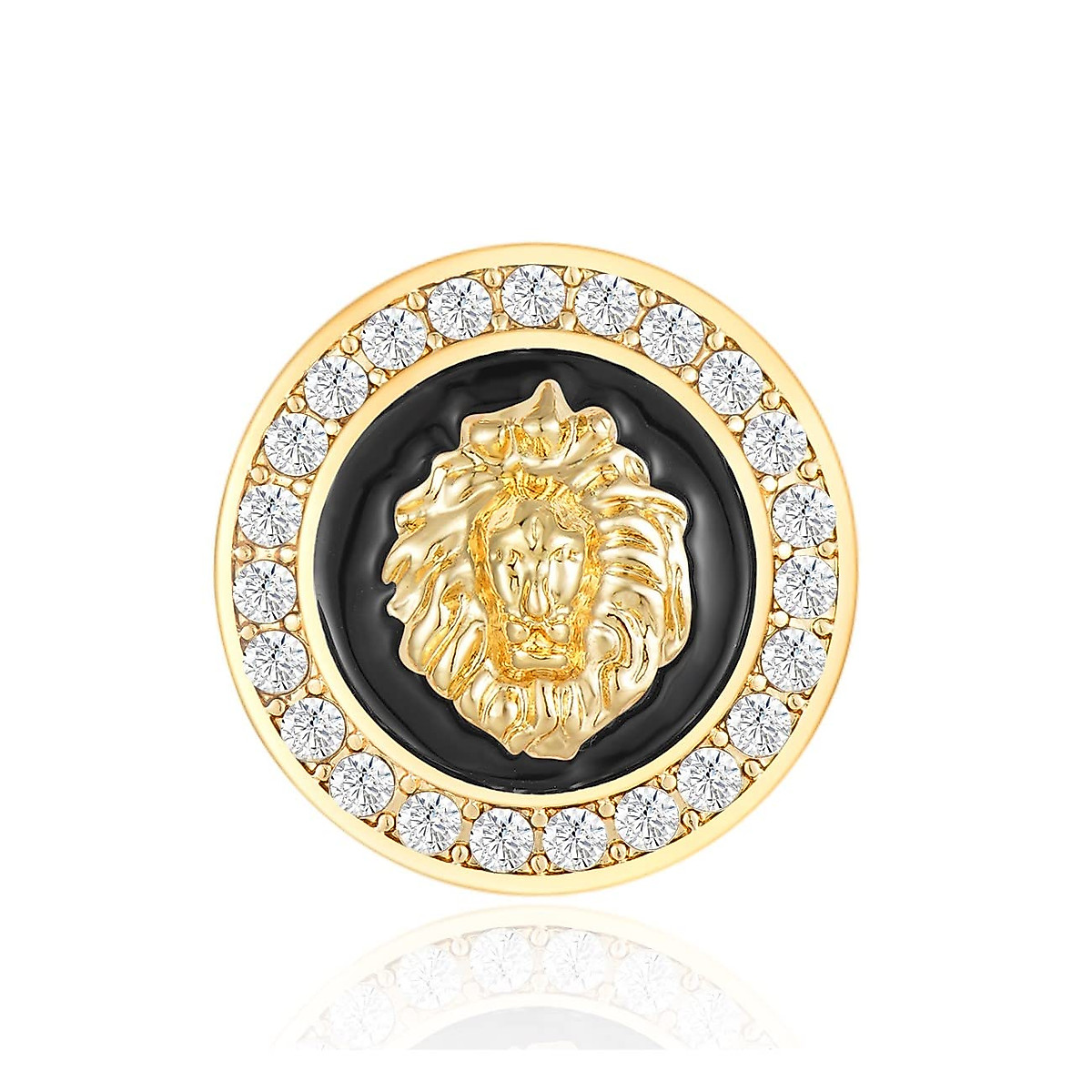 Aononu Hip Hop Adjustable Band Gold Statement Lion Head Ring Women's Engagement Sparkly Crystal Cocktail Club Party Costume Jewelry (Black-02) (AO00012-13)