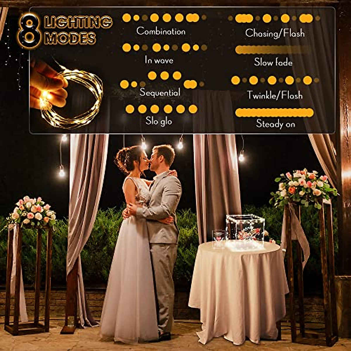 Meonum Acrylic Wedding Card Box for Reception Just Married Clear Wedding Card Holder with 8 Modes String Light and Card Sign, DIY Envelope Gift Card Container with Lock for Bridal Decoration