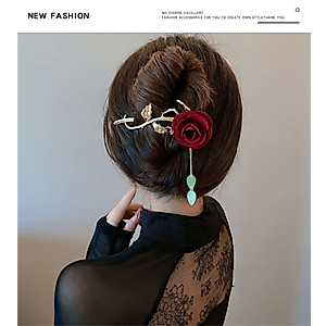 2PCS Hair Clip, Red Rose Hair Claws French Style Twist Hair Barrette Non Slip Jaw Banana Hair Accessories for Women