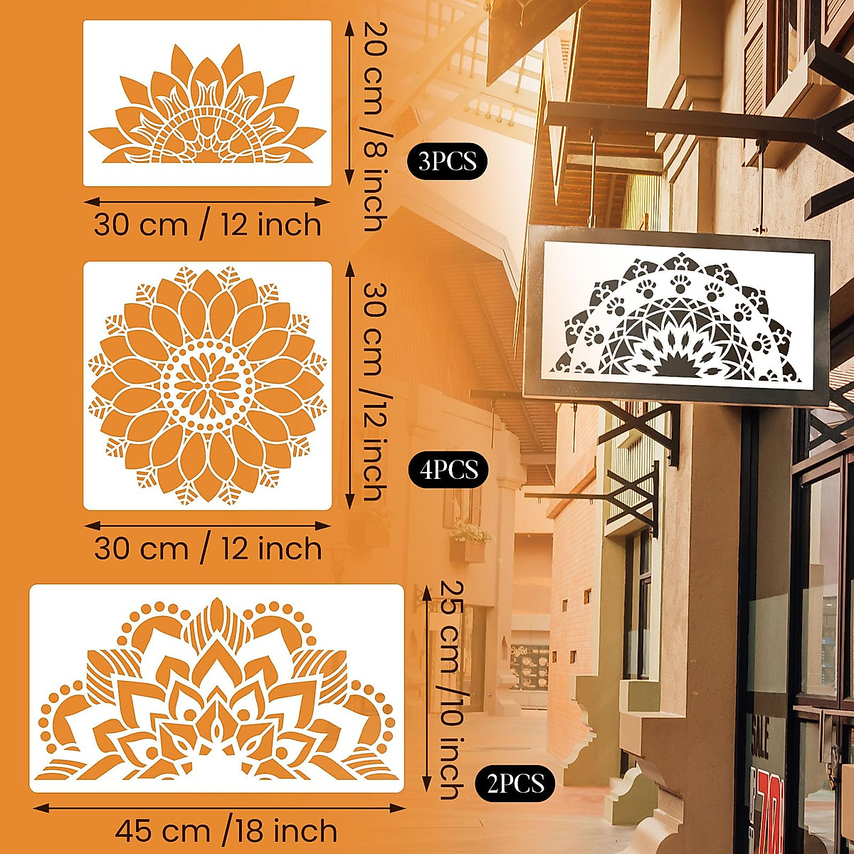 9 Pack Large Mandala Stencils for Painting Mandala Painting Templates Reusable Floral Mandala Drawing Stencils for Wall Floor Furniture Fabric Canvas Wood DIY Craft Art Supplies Home Decor