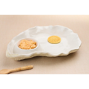 Mud Pie Oyster Chip and Dip Set, White, server 8 1/2" x 12" | spoon 5"