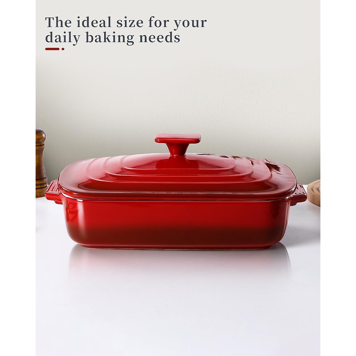 Lareina Large Ceramic Casserole Dish with Lid, 4.0 Quart Covered Rectangular Stoneware Baking Dishes for Oven, Deep 9x13 Inch Lasagna Pans for Baking and Serving, Perfect for Christmas Gifts, Bule