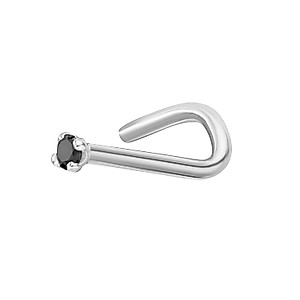 Lavari Jewelers 0.07 Carat Black Diamond Curved Screw Nose Stud for Women - 14k White Gold Nose Ring - Unisex Stud Hypoallergenic Nostril Piercing Jewelry - 20G Body Piercing for Men