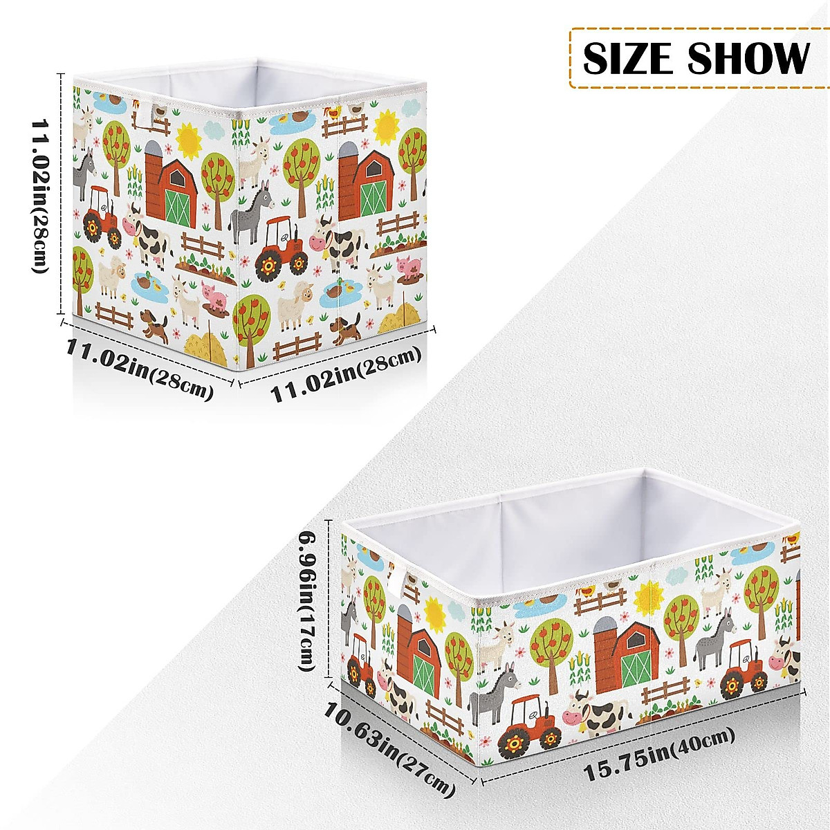 Kigai Farm Animals Cube Storage Bin, Large Foldable Organizer Basket for Toys, Shelves, Laundry, Nursery -11 x 11 x 11 in