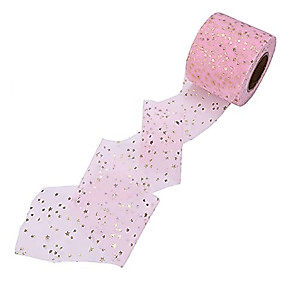 Cyrank Tulle Rolls 2pcs, 6cm Width 25 Yards Tulle Fabric with Gold Stars Patterns Glitter Tulle Rolls for Chair Ties Tutu Skirt Wedding Decor Gift Wrapping(Pink)
