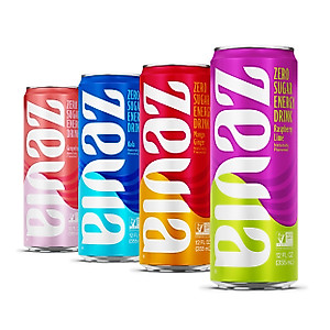 Zevia Zero Calorie Energy Drink, 4-Flavor Classic Variety Pack, 12 Ounce Cans (Pack Of 12)