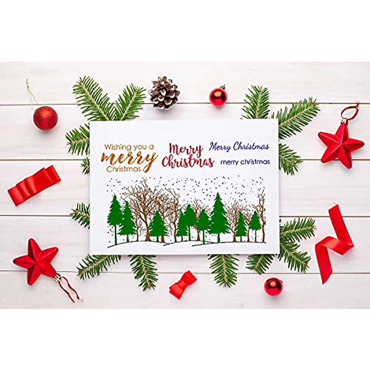 Christmas Forest Clear Stamps and Die Cuts for Card Making and Photo Album Decorations, Trees Blessing Words Transparent Rubber Stamps and Cutting Dies Seal for DIY Scrapbooking