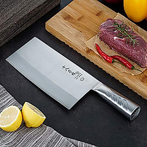SHI BA ZI ZUO Kitchen Knife 8 Inches Versatile Butcher Cleaver Chopper Knife Slicing Meat Chopping Bones for Home Kitchen and Restaurant