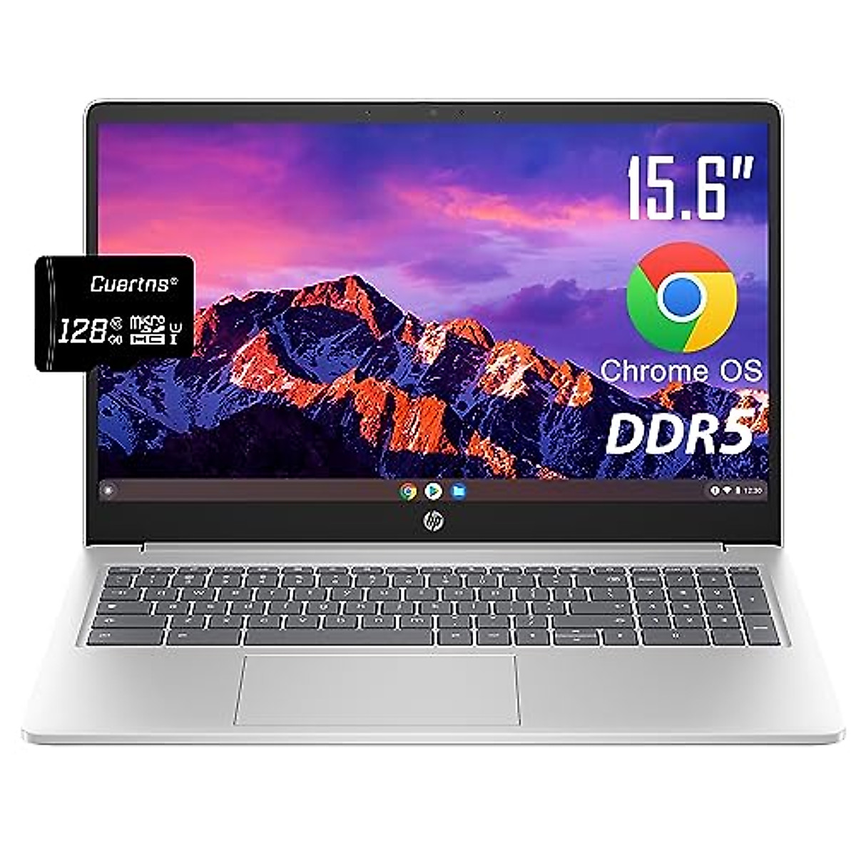 HP Chromebook 2023, 15.6" HD Display, Intel Processor N200 CPU(>i3-10110U,Upto 3.7 GHz), DDR5 8GB RAM - 64GB eMMc Storage + 128GB SD Card, HD Webcam, Numeric Keyboard, Long Battery, Chrome OS, Silver