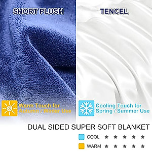 King Size Weighted Blanket 45lb(88''x104'', Navy Blue / White), Warm Short Plush and Cooling Tencel Reversible Weighted Blanket Fit King and California King Beds for Couple - Carry Bag Included