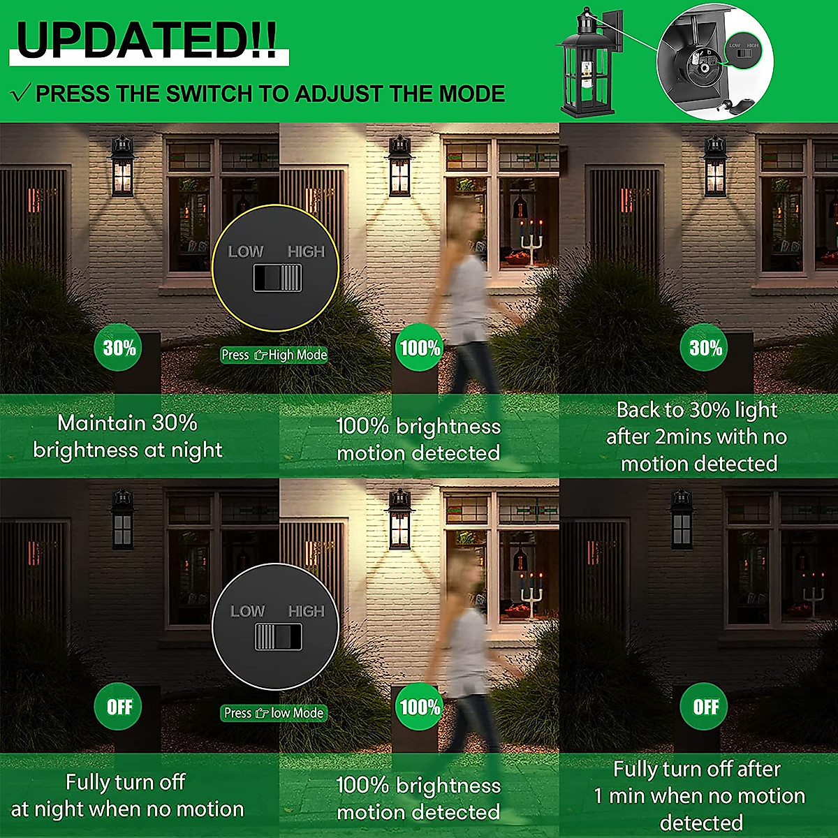 2 Packs Motion Sensor Wall Lights, Dusk to Dawn Outdoor Lighting, LED Exterior Lantern Fixtures Sconce, Anti-Rust Porch Light Fixtures, Mount for Garage, Doorway, 100% Aluminum, Waterproof