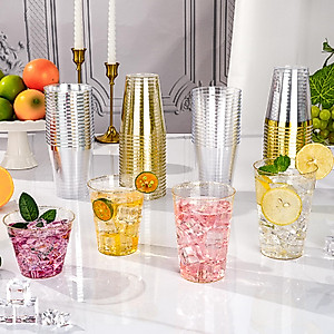 Goodluck 14 oz 50 PCS Gold Glitter Plastic Cups, Disposable Glitter Cups, Elegant Plastic Cocktail Glasses, Fancy Party Cups for Wedding, Birthday, Holiday