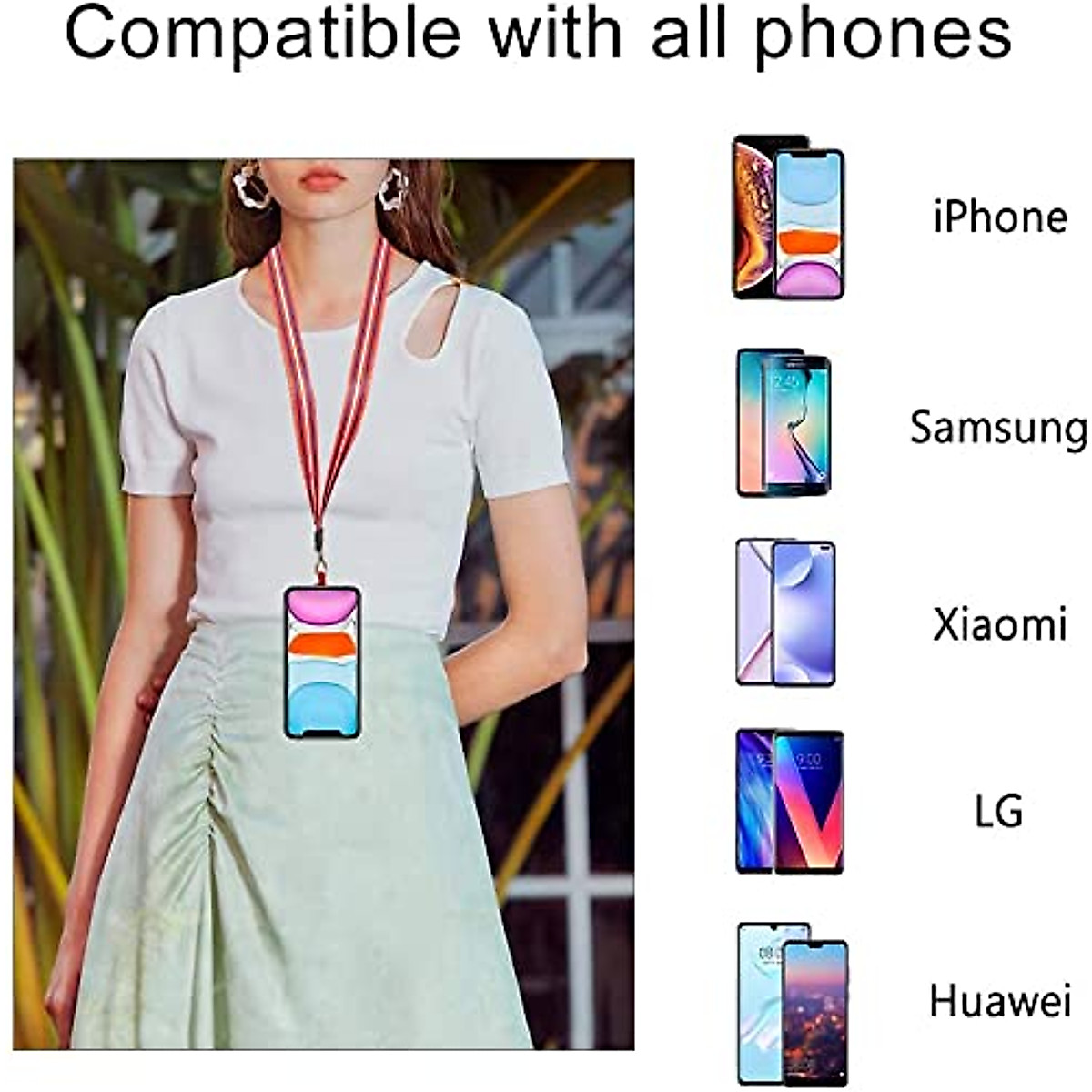 COCASES Phone Lanyard, Phone Lanyard and Wrist Lanyard Set Neck Straps for ID Badge, Compatible for all mobile phones (Red)