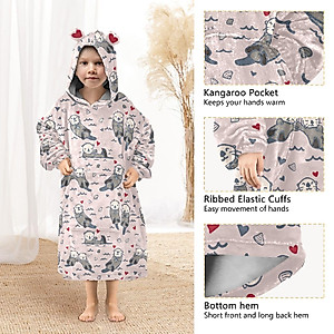 CEBUGI Cute Sea Otter Wearable Blanket for Kids Blanket Hoodie with Kangaroo Pocket for Boys Girls age 3-14,S