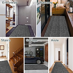 Custom Size Runner Rug 2 ft x 12 ft, ZGR 2-82ft Carpet Runners Hallway Entryway Kitchen Garage Laundry Room Area Rugs with Non-Slip Rubber Backing, Gray with Black Stripe