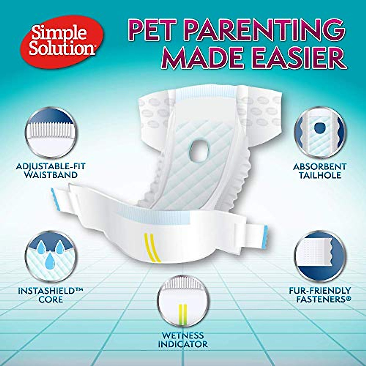 Simple Solution True Fit Disposable Dog Diapers for Female Dogs - Super Absorbent with Wetness Indicator - L/XL (Waist 18-27in) - 30 Count