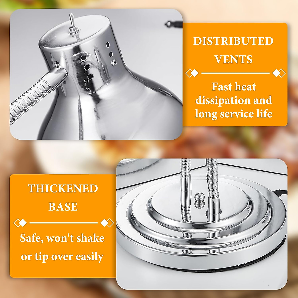 Rcqeuiol Food Heat Lamp Commercial Food Warmer Lamp Adjustable 2-Head Food Warming Light, Food Heating Lamp Warmer, Stainless Steel Food Warming Lamp for Kitchen Cafeteria Restaurant Buffet