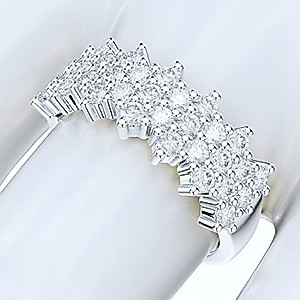 PRSTANI Sterling Silver Paved Cluster Honeycomb Round Brilliant Cut Genuine Moissanites Wedding Ring Half Eternity (10.5)